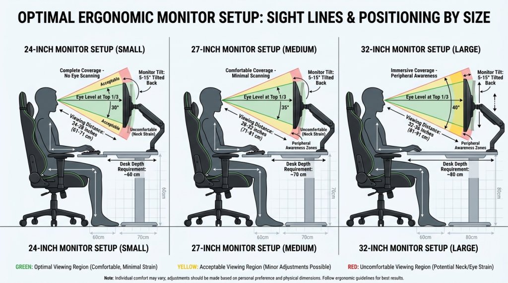 Gaming Monitor Size Guide 2026: 24 vs 27 vs 32 Inch Comparison